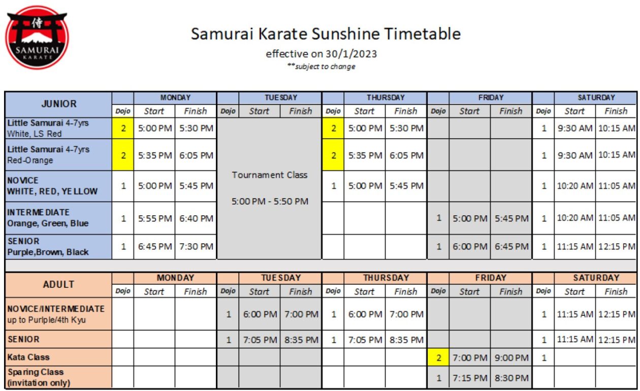 Sunshine Dojo - VIC | Timetable - Samurai Karate Australia Classes ...