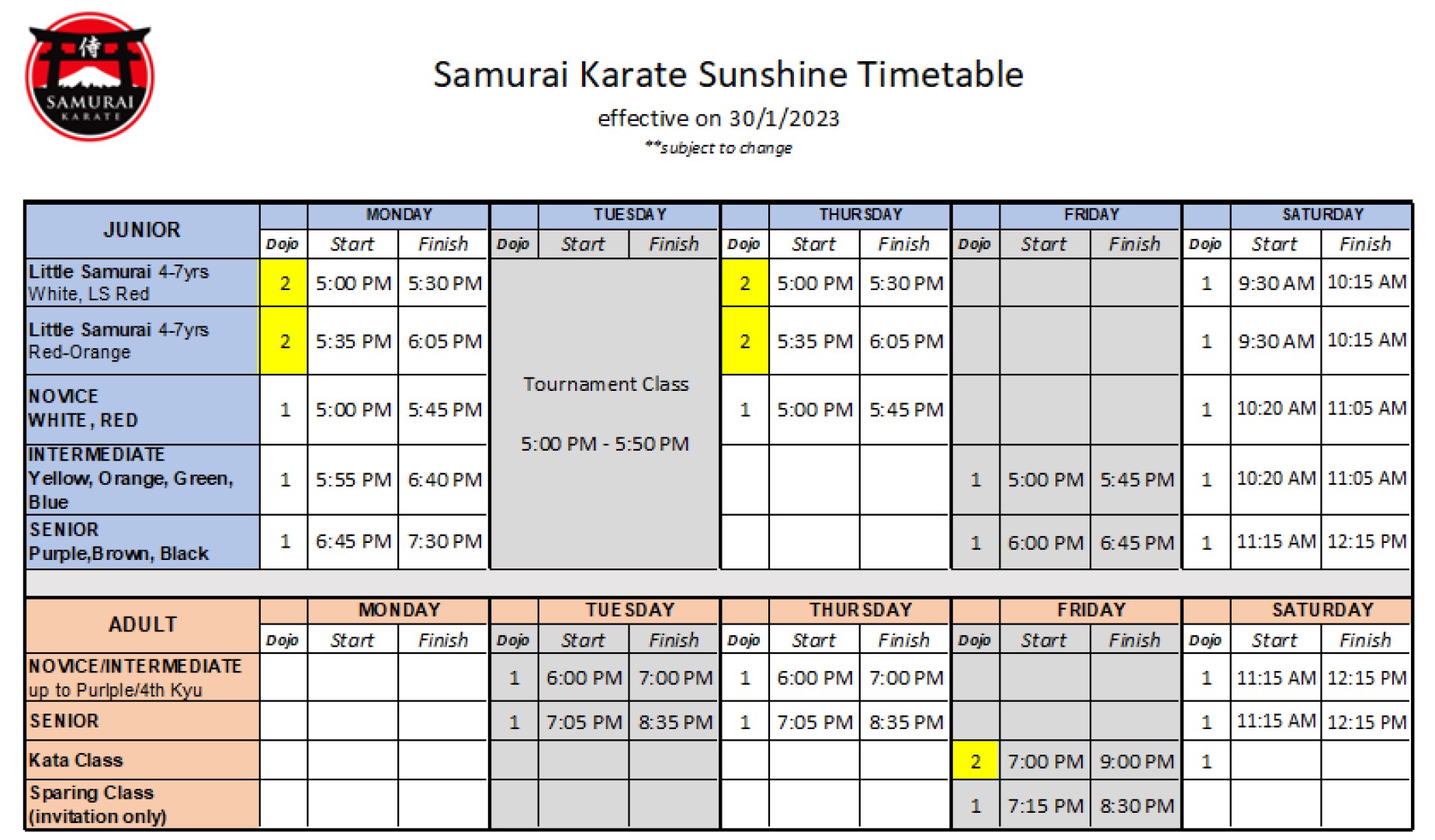 Sunshine Dojo - VIC | Timetable - Samurai Karate Australia Classes ...
